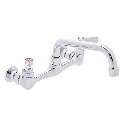 Kitchen Sink No Lead Faucet - DuraSteel 8" Center Wall Mounted Commercial Kitchen Sink Faucet with 6" Swivel Spout - NSF Certified - Dual Lever Handles - Brass Constructed & Chrome Polished