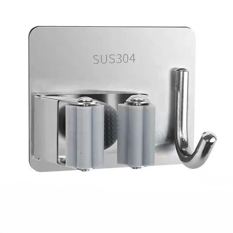 Non perforated stainless steel mop rack Toilet wall mounted broom mop door rear storage bathroom mop clip hanger