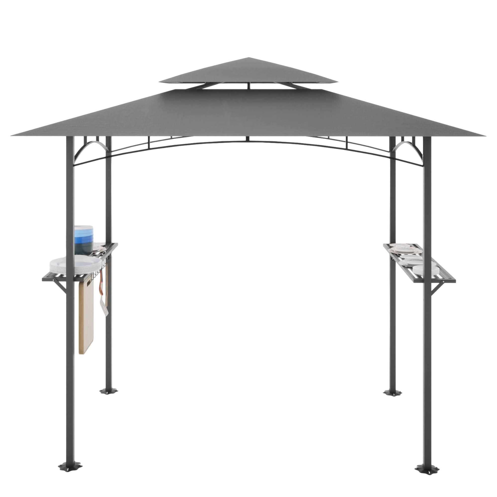 HGPZ 8 x 5 FT Grill Pergola Tent with Air Vent Double Tiered BBQ Gazebo Outdoor Barbecue Canopy, Gray