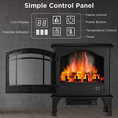 TURBRO Suburbs TS23 Electric Fireplace Heater, 23β FREESTANDING Fireplace Stove with Realistic Adjustable Flame Effect - CSA Certified - OVERHEATING Safety Protection - Remote Control - 1400W, Black