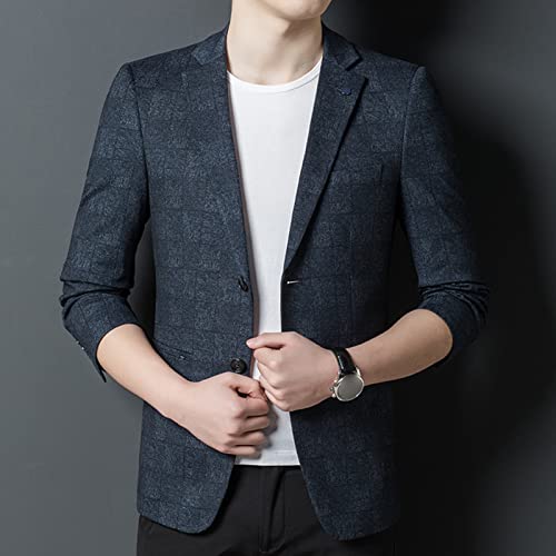 Men's Casual Plaids Printed Suit Jacket Lightweight 2 Button Slim Fit Sport Coat Stylish Basic Business Blazer (Blue,Large)