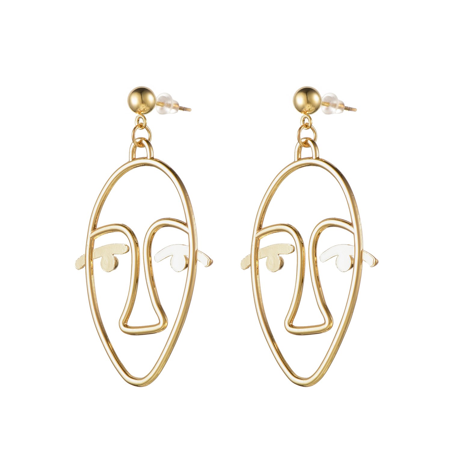 Face Abstract Gold Statement Earrings - Mookoo 3 Pair Vintage Hypoallergenic Dangle Stud for Girls Teens Women