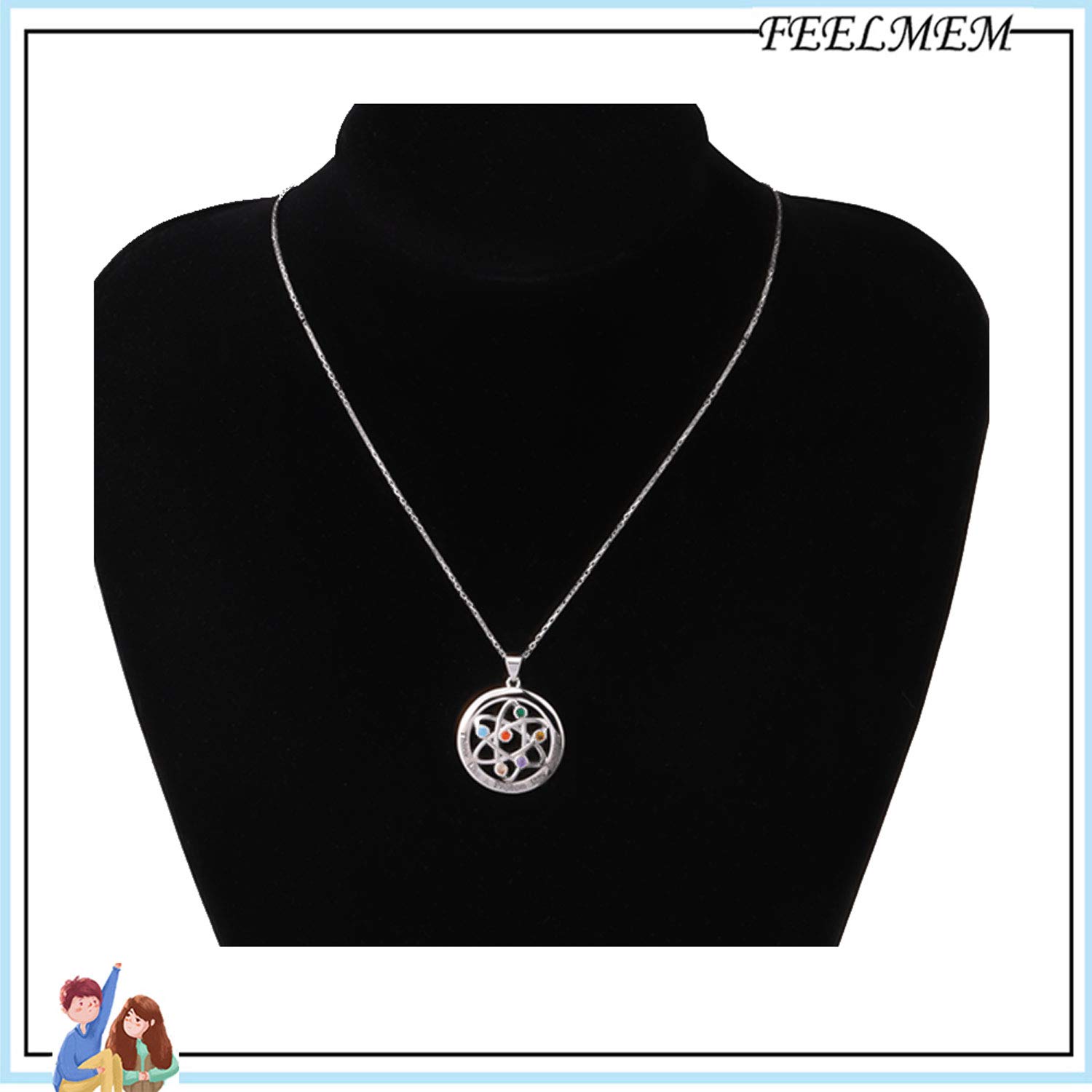 FEELMEM Atomic Science Necklace Chemist Gift Atom Chemistry Science Symbol Necklace for Scientist Physicist Graduation Gift