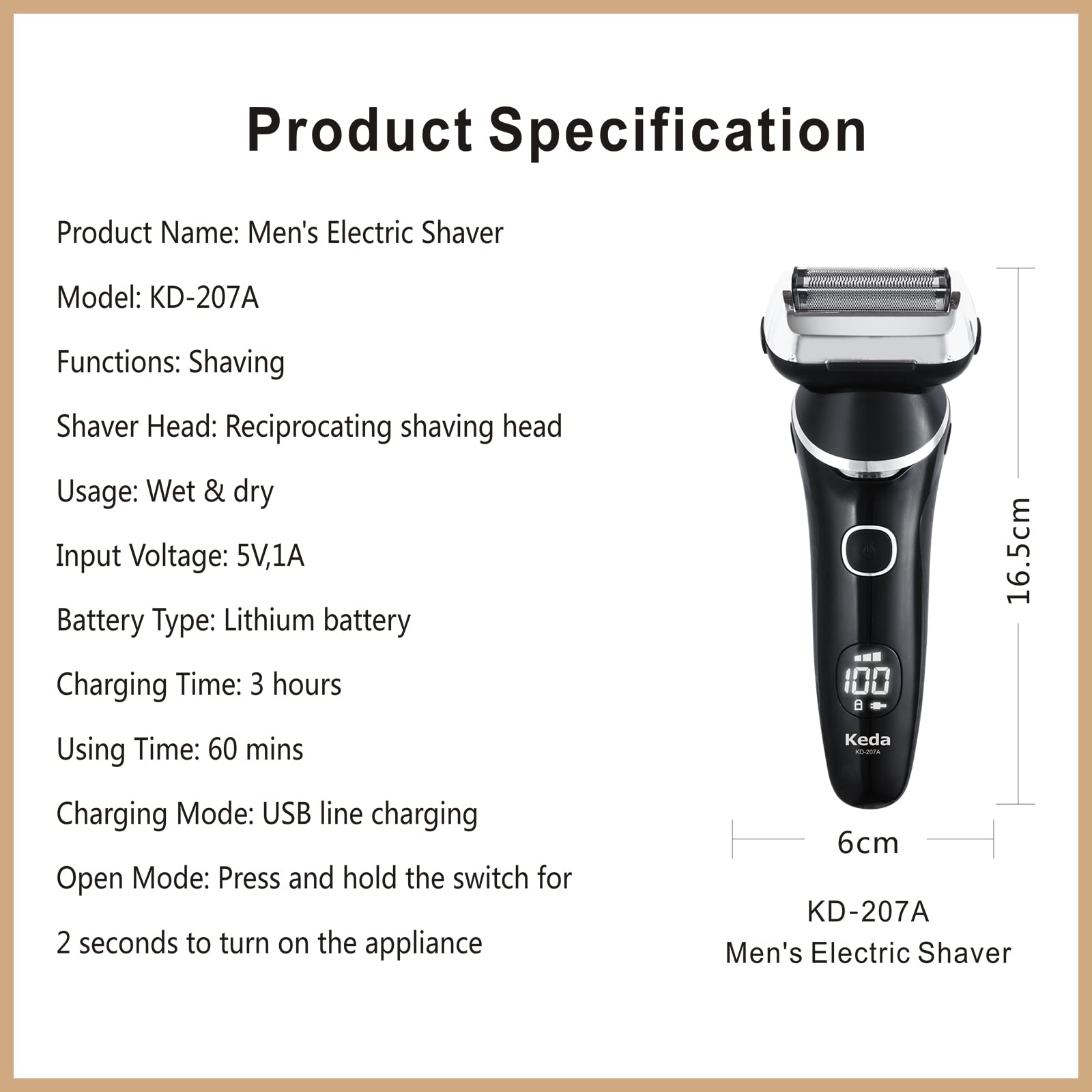 KEDA Electric Shaver, Men's 3-Blade Cordless with Shave Sensor Technology and Wet/Dry Convenience,Waterproof Foil Shaver