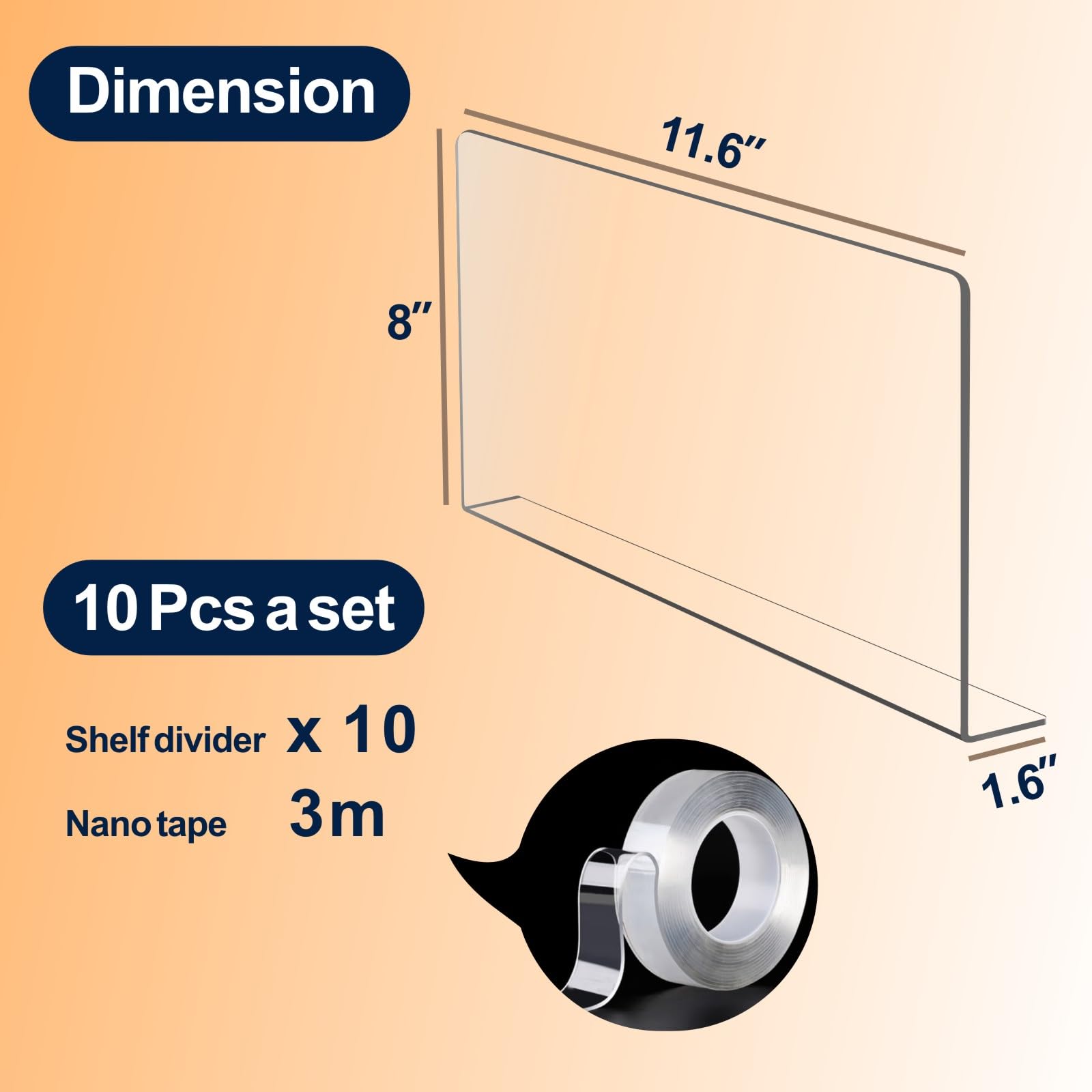 Uzpomel Acrylic Shelf Dividers for Closet Organization,Sweater Organizer for Closet - 6pack 8” Tall Clear Plastic Shelf Dividers for Closets Shelves Cabinets