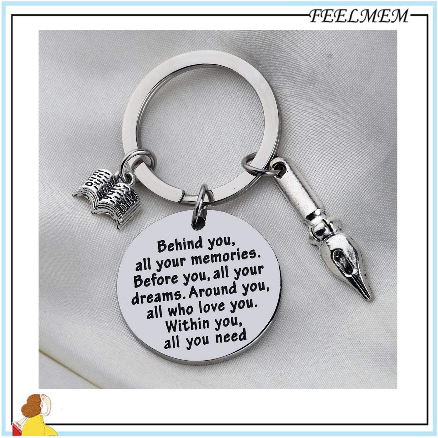 FEELMEM Creative Writer Gift Future Author Keychain Gift Novelist Gift Behind You All Memories Before You All Your Dream