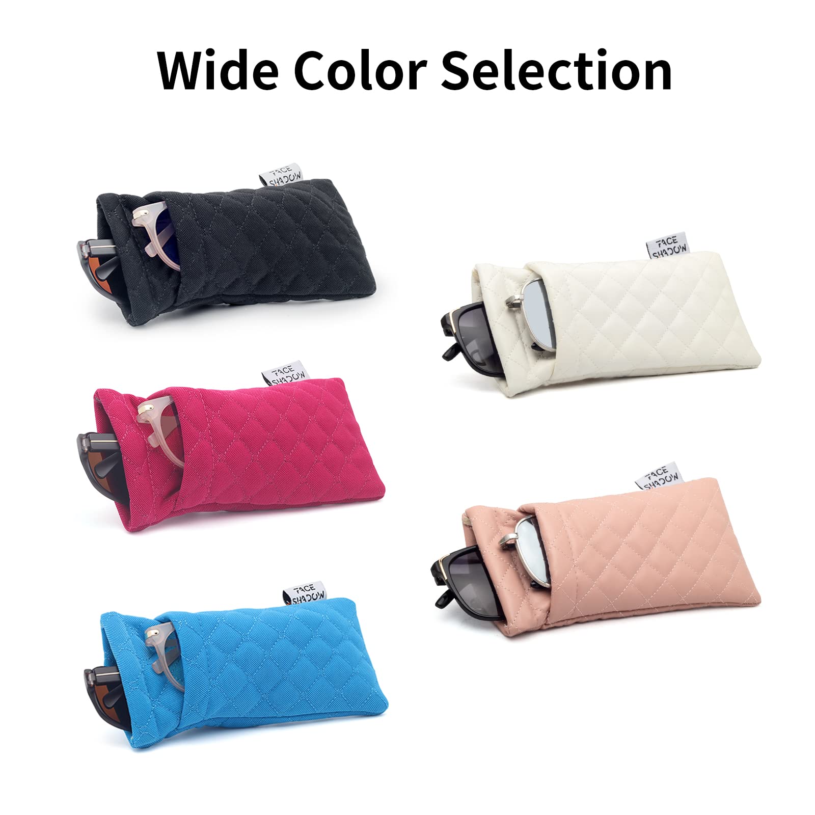 Face Shadow Double Eyeglasses Pouch Large Squeeze Top Microfiber Soft Glasses Case For Women With Cleaning Cloth