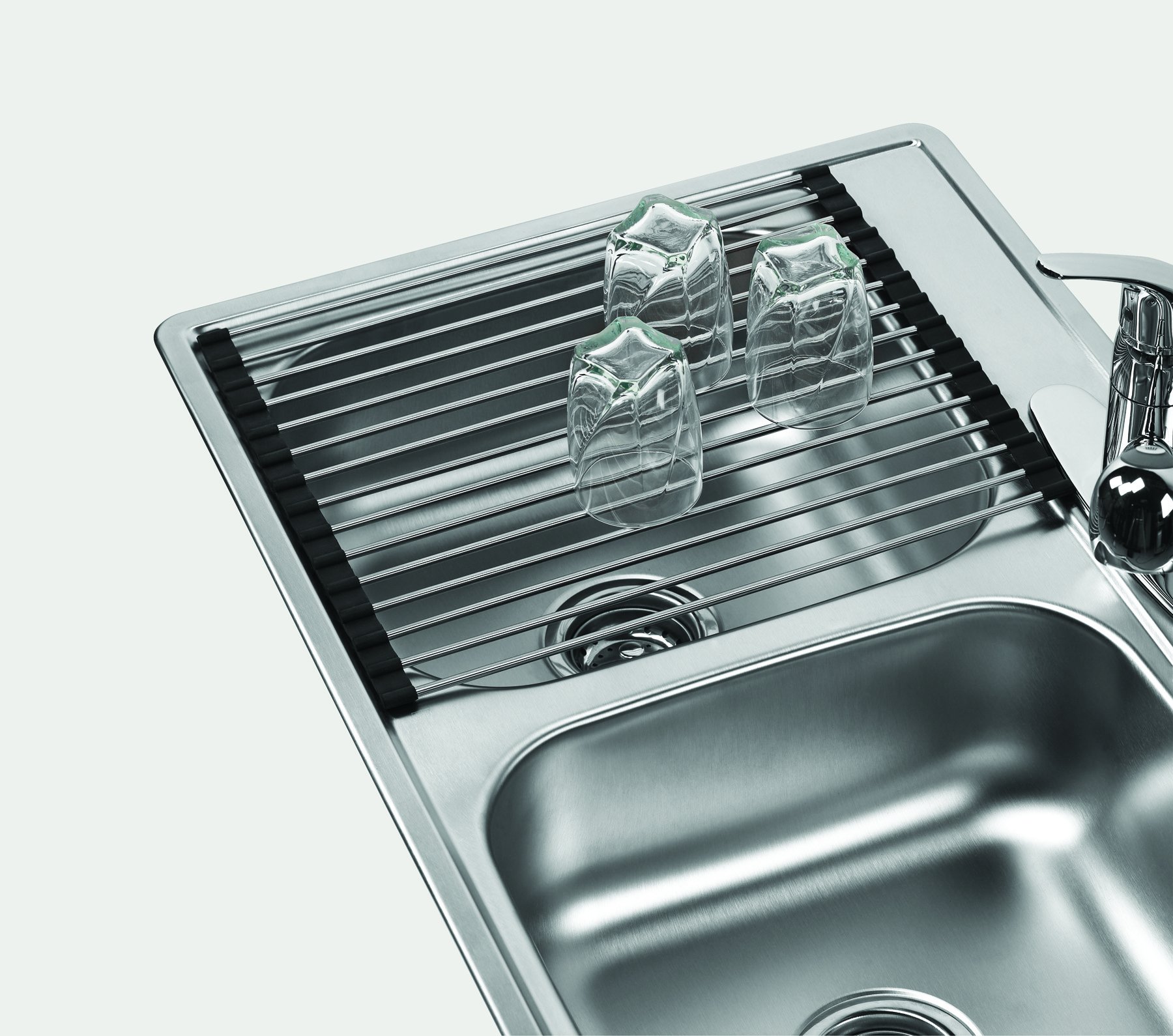 Kindred 17-Inch x 14-Inch Universal Kitchen Sink Stainless Steel Roller Mat, Dish Drying Rack or Trivet, FRM100