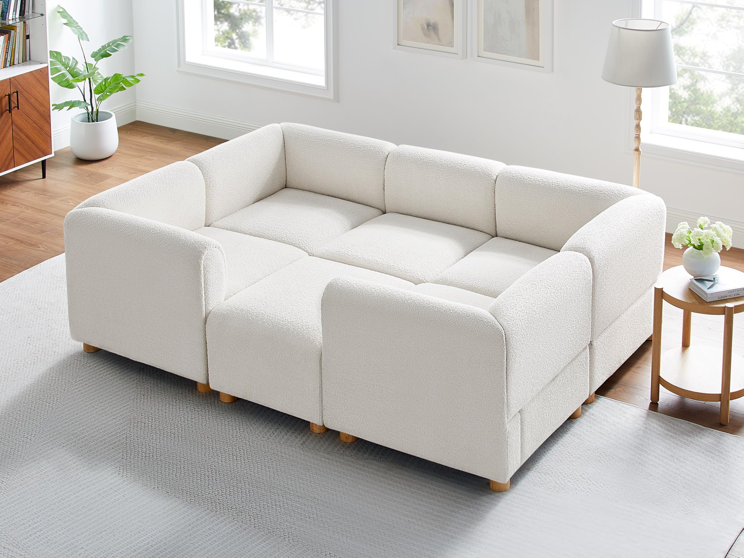 VANOMi Oversized Modular Sectional Sofa Set, Sleeper Couch That can Turn into Cinema Mode, 93 Inches Wide, 6 Seats, Boucle Fabric