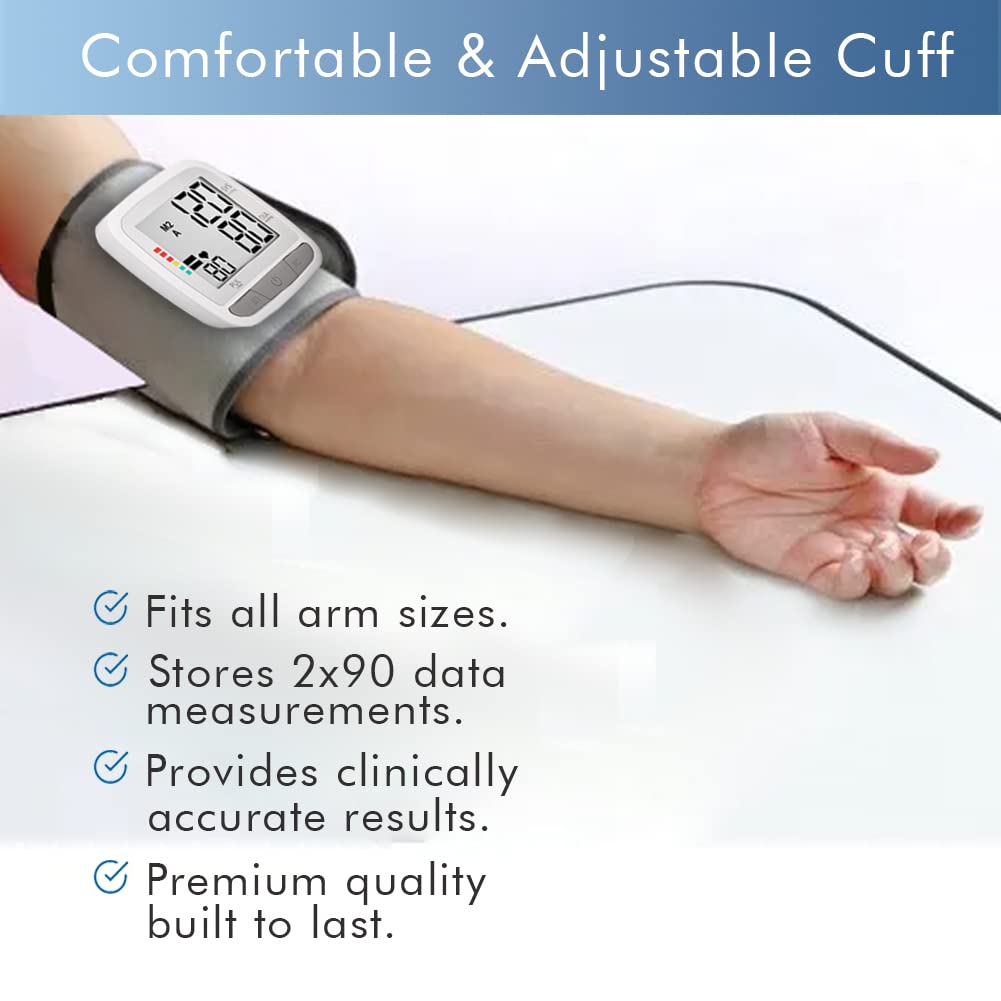 Novamedic Digital Blood Pressure Monitor, Accurate BP Machine with Adjustable Upper Arm Cuff & Large LCD Display, Automatic 90x2 Reading Memory, for Home Use and Medical Supplies, Batteries Included