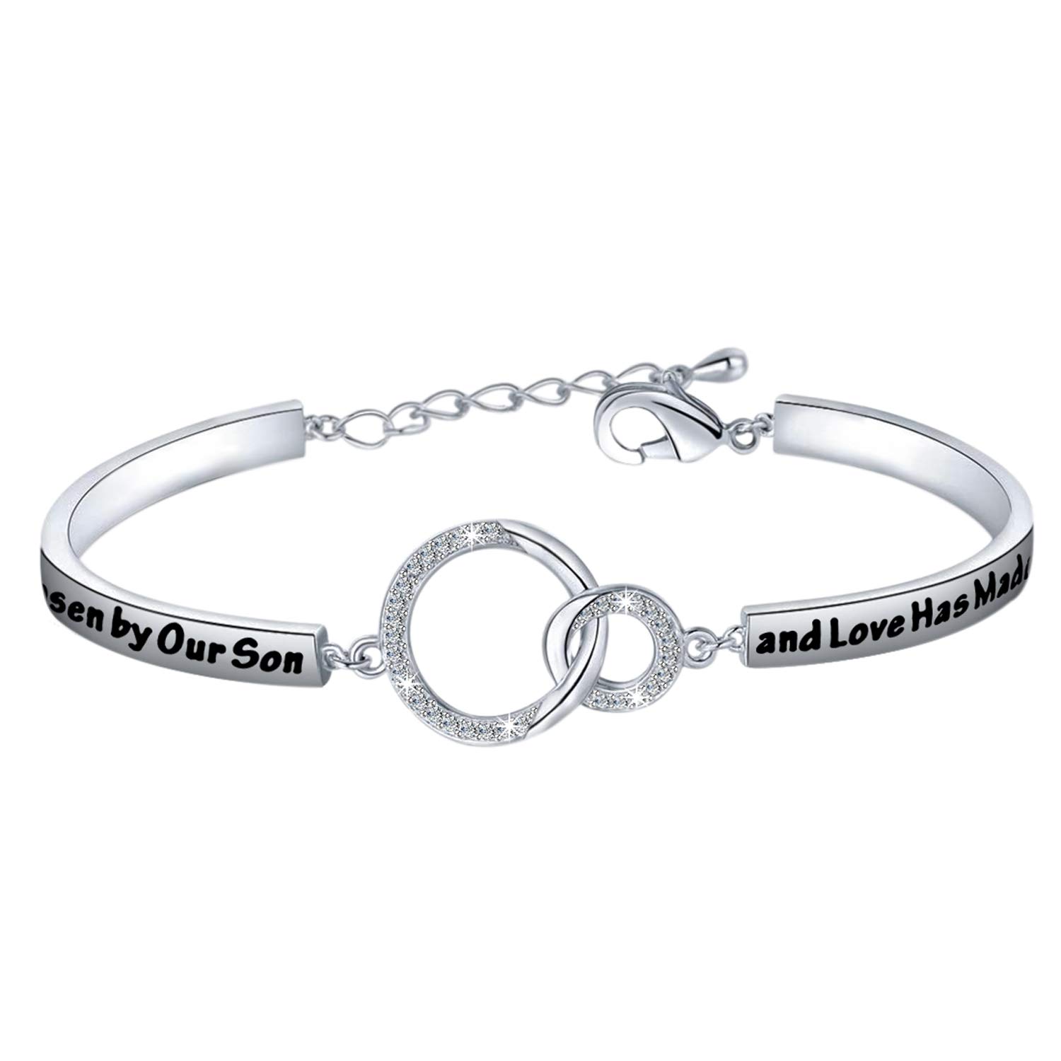FEELMEM Daughter in Law Gift You Were Created By God Chosen By Our Son And Love Has Made You Our Daughter Bangle Bracelet Wedding Gift Jewelry For Bride Bridal Shower Gift (You-greated silver)