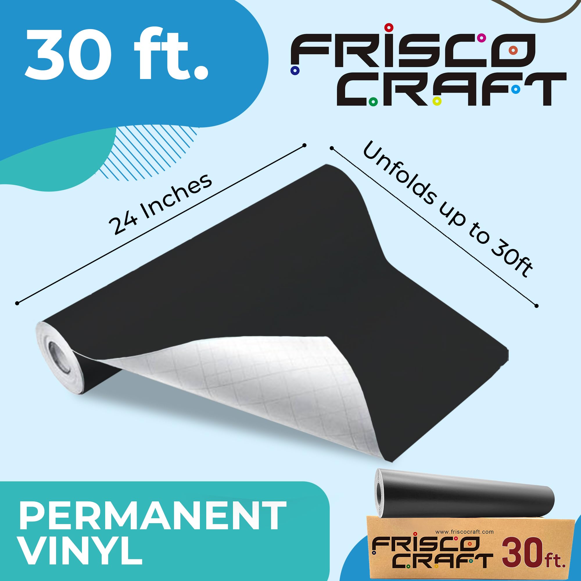 Frisco Craft Matte Black Permanent Vinyl - Black Vinyl Roll - Permanent Outdoor Vinyl, Water & Weather-Resistant with Siliconized Backing - Adhesive Vinyl, Matte Black (24" x 30ft)