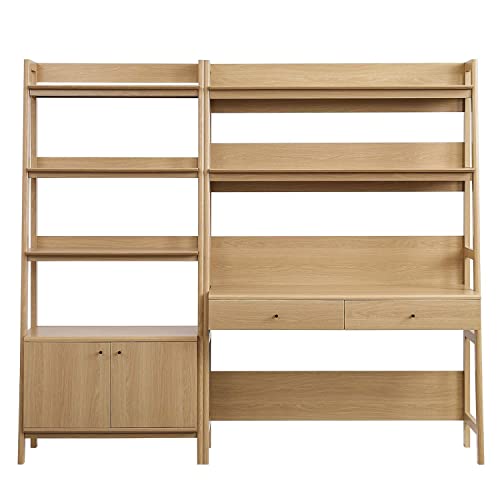 Modway 2-Piece Home Office Desk and Bookshelf Display Case in Oak