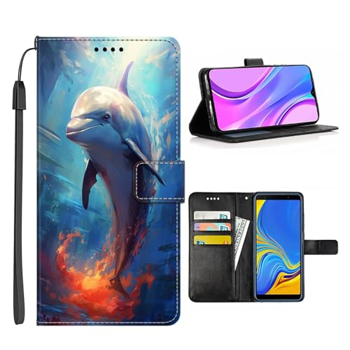 Elgzigok Wallet Case Suitable for Samsung Galaxy A40 with Dolphin-aa424 Pattern TPU Multiple Card Slots Protective Case with Magnetic Buckle