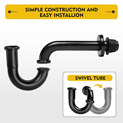 JEAPHA Stainless Steel P-Trap - 1 1/4 Inch Bathroom Basin Sink Waste Trap with Reducing Washer, Matte Black