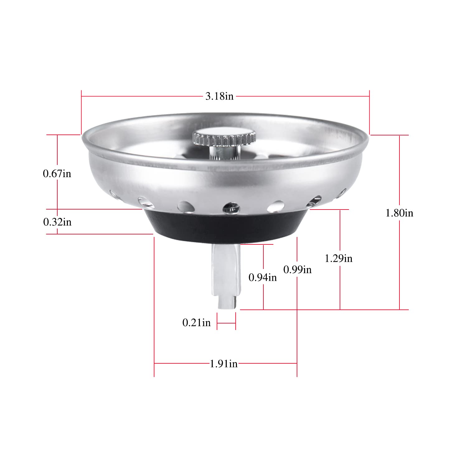 Kitchen Sink Strainer Basket Replacement for Standard 3-1/2 inches Sink Drain, Strainless Steel Basket, Plastic Knob with Rubber Stopper 2-pack