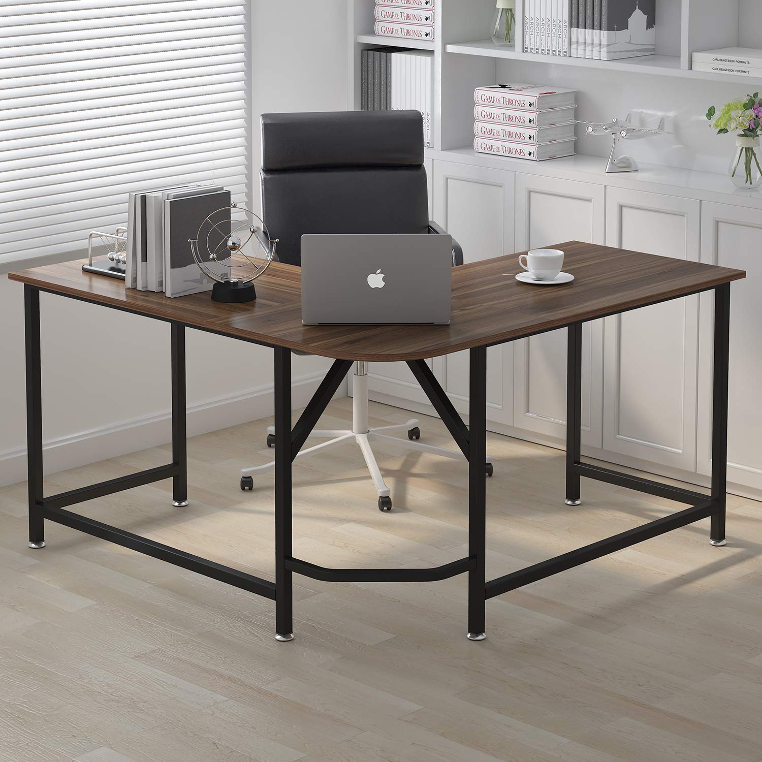 ELEGANT L-Shaped Computer Desk 55" x 55" with 29" Deep Writing Desk, Home Office Desk Large Writing Desk Workstation Study Desk, L Shaped Computer Desk(Oak Brown)