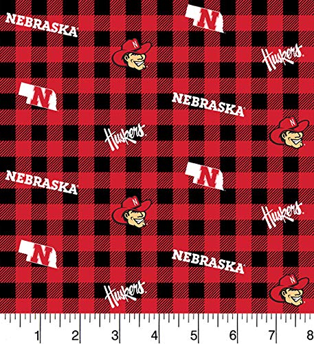 SYKEL ENTRPRISES University of Nebraska Cotton Fabric Buffalo Plaid Design-Newest Pattern-Sold by The Yard-Sykel