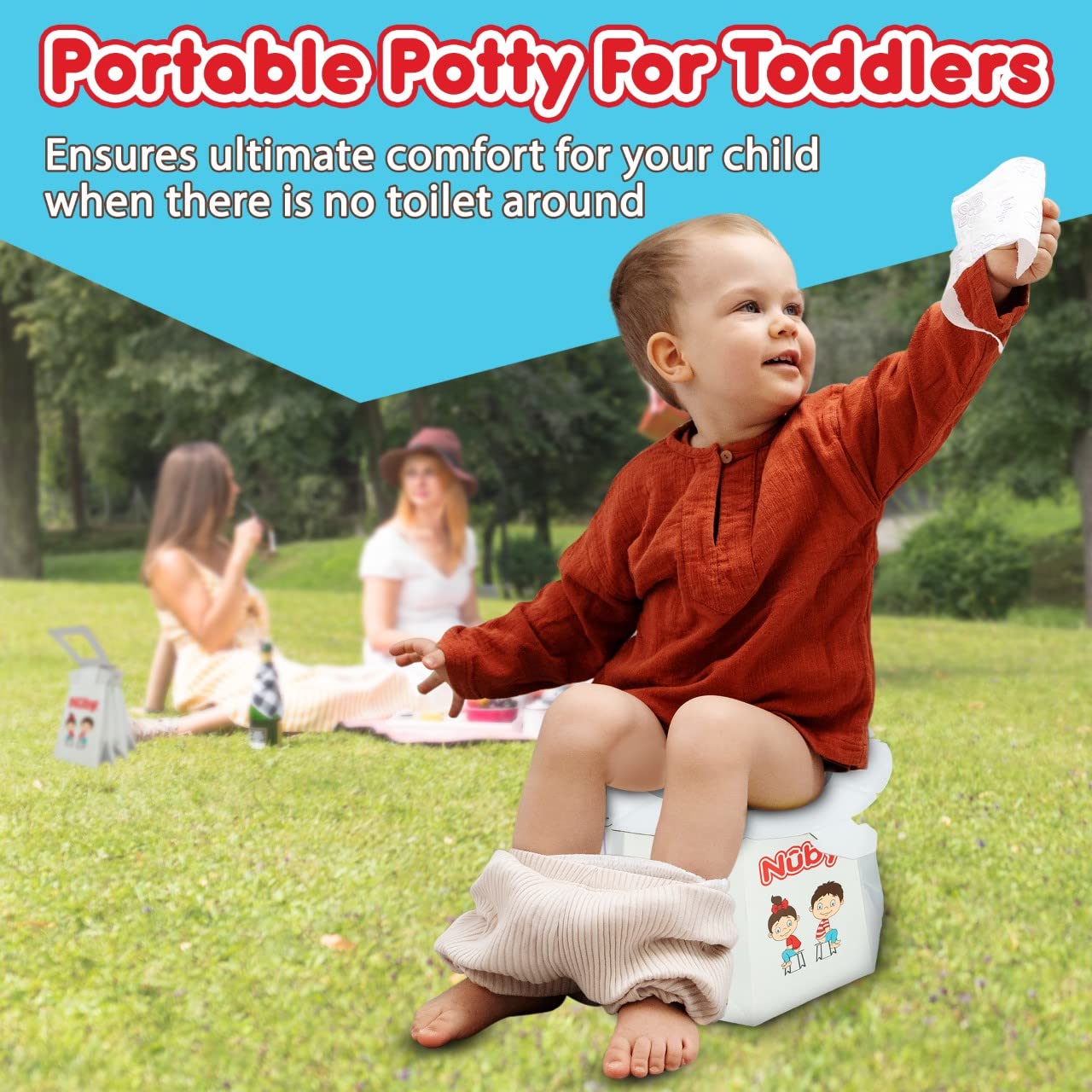 Nuby Disposable Travel Potty with Liner - Foldable and Portable Potty; Toddler Potty Essential for Camp, Trips, & Car Rides - Travel Potty for Toddler, 1 Pack