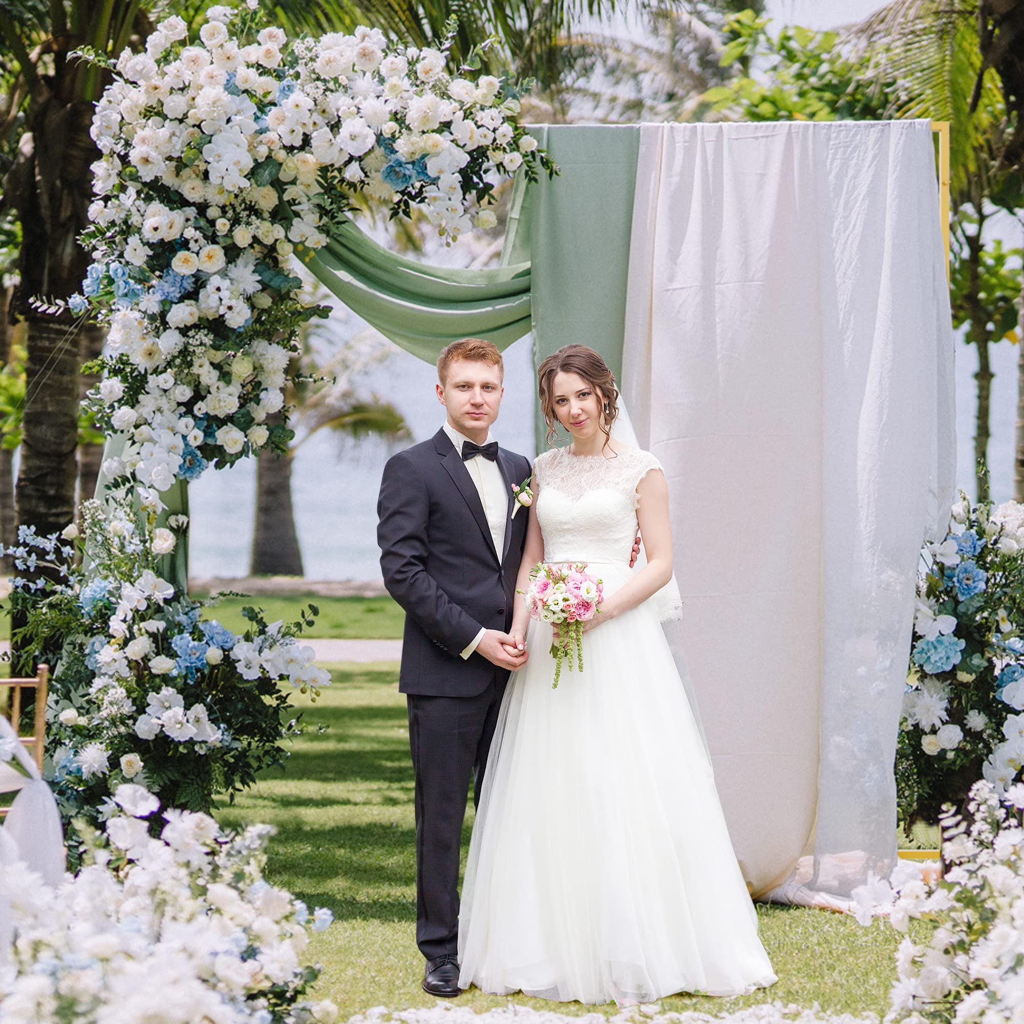 Heavy Duty Backdrop Stand 8ft x 8ft Gold Pipe and Drape Backdrop Stand Kit Adjustable Metal Backdrop Sand for Wedding Photobooth Exhibition Decoration