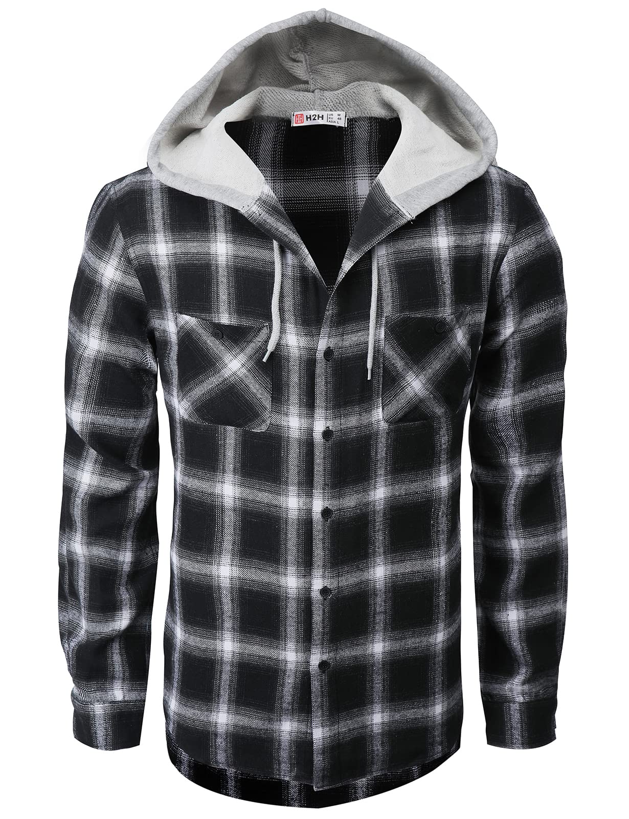 H2H Mens Casual Slim Fit Plaids Flannel Shirts Hoodie Jacket US L/Asia XL (CMOJA0105)