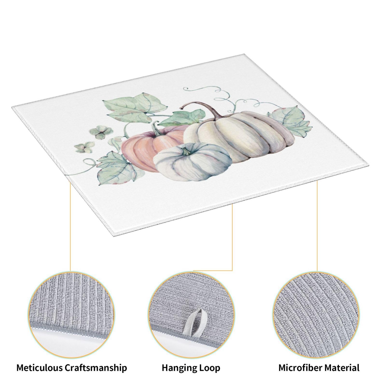 Dish Drying Mat Pumpkin Autumn Fall for Kitchen Counter Absorbent 16x18 Inch Microfiber Dishes Plate Glass Dry Draining Pad Reversible Washable