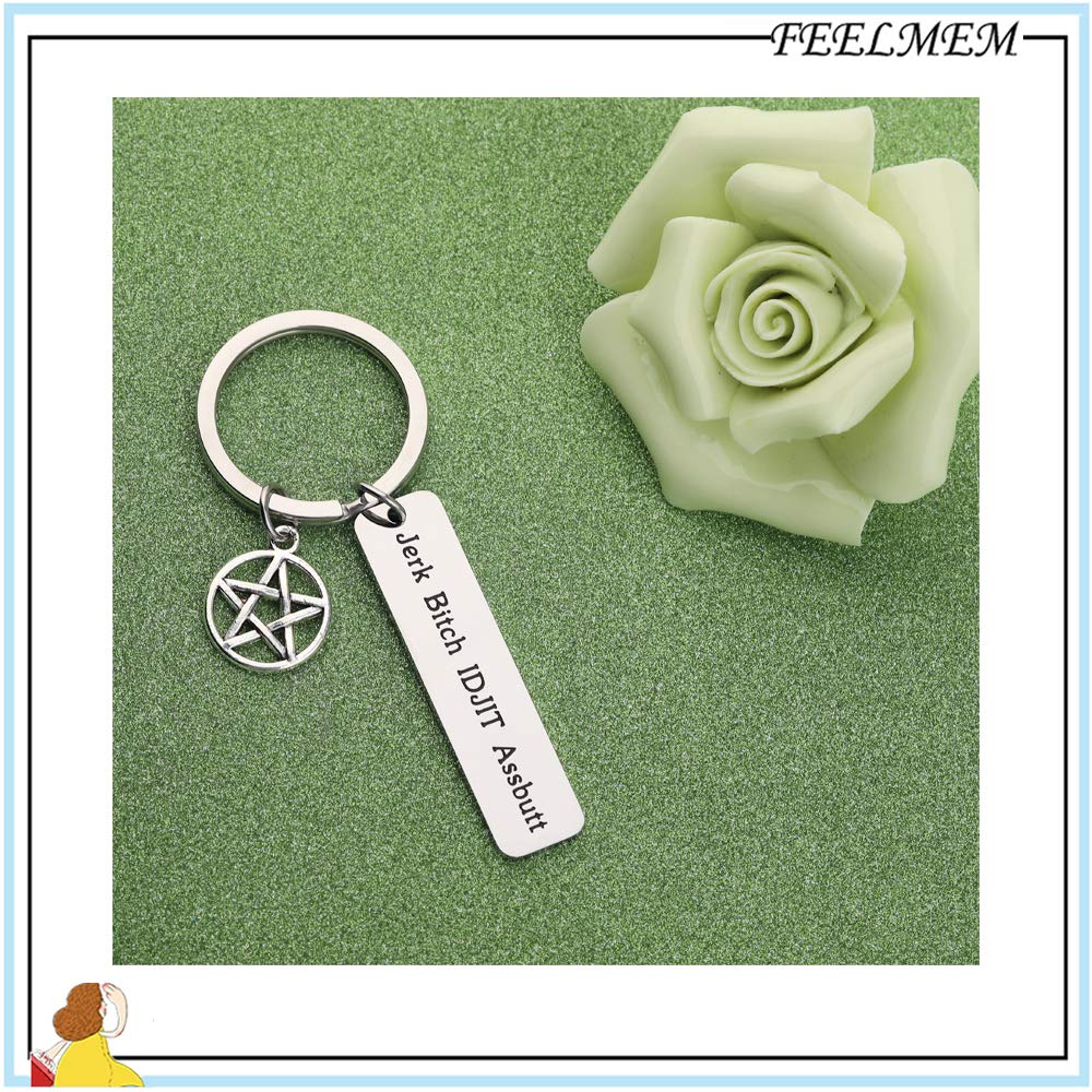 FEELMEM Funny Gift Jerk Bitch Idjit Assbutt Keychain Coworker Gift Inspired Jewelry TV Series Fan Gift (Jerk)