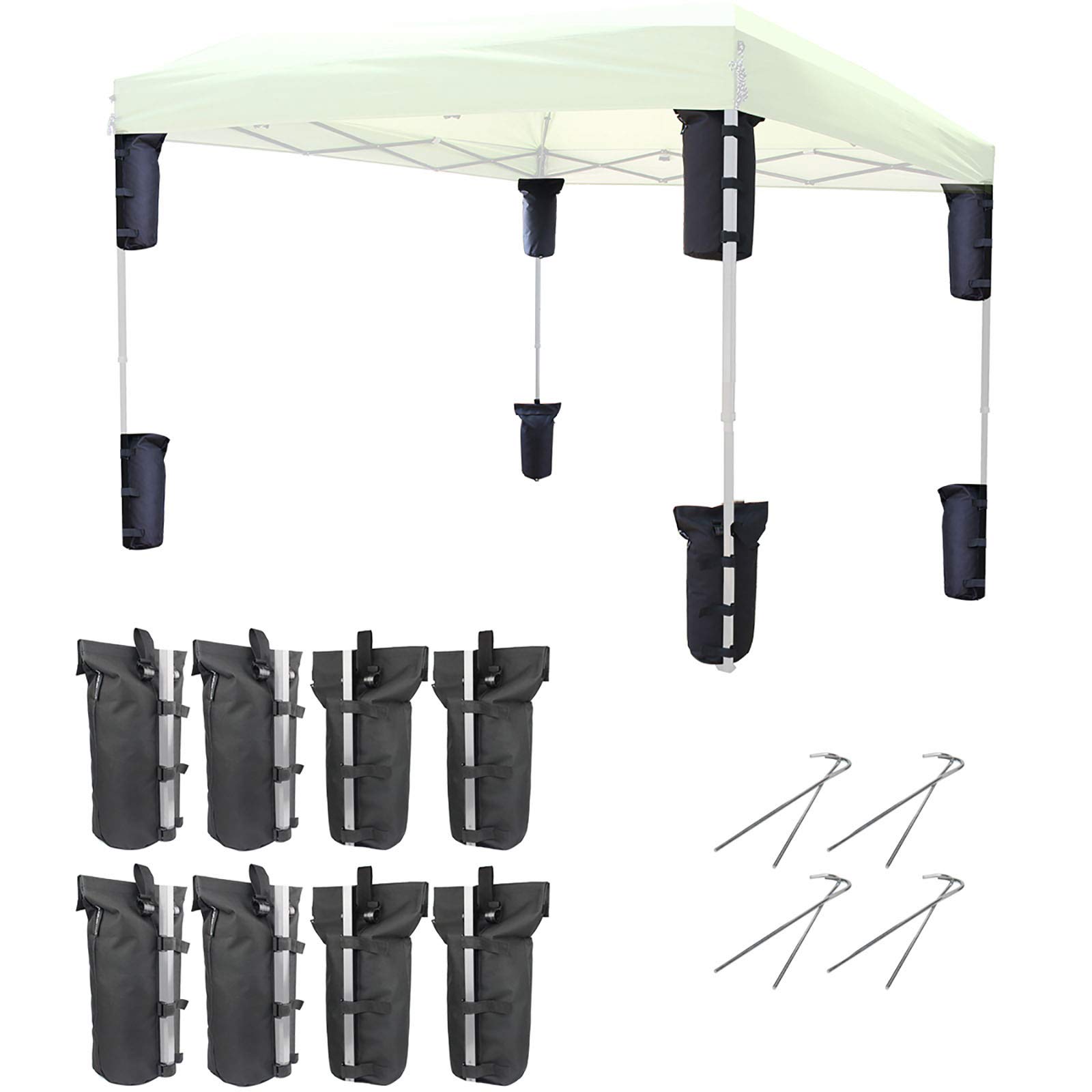 Explore Land 2-in-1 Weight Bag for Portable Pop-up Canopy Tent Gazebo Outdoor Up to 30 lb, without Sand 01(8 Pack, Black)