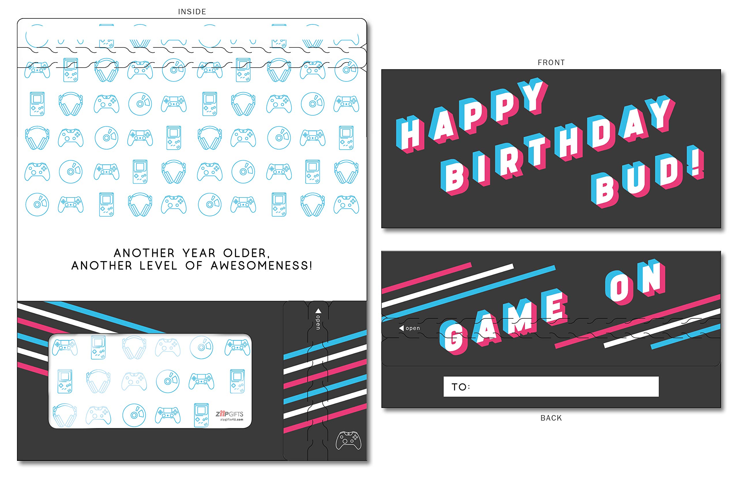 ZipGifts Birthday Card | Zip-Open Money Holder w/Clear Plastic Window for Cash, Check, & Gift Card (Game On)