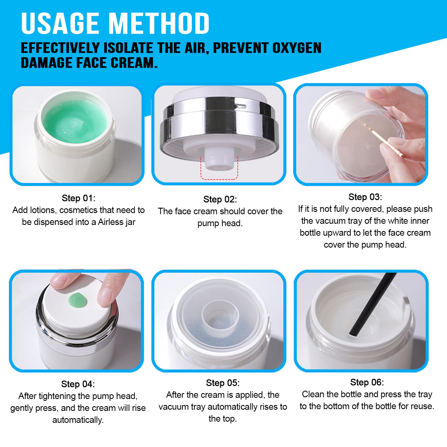 Elegend Empty Airless Cosmetic Container With Silver Ion Coating β 3pcs (0.5oz + 1oz + 1.7oz) β Airless Pump Jar for Cosmetic β The Best Refillable Container for Lotions, Gels & Creams