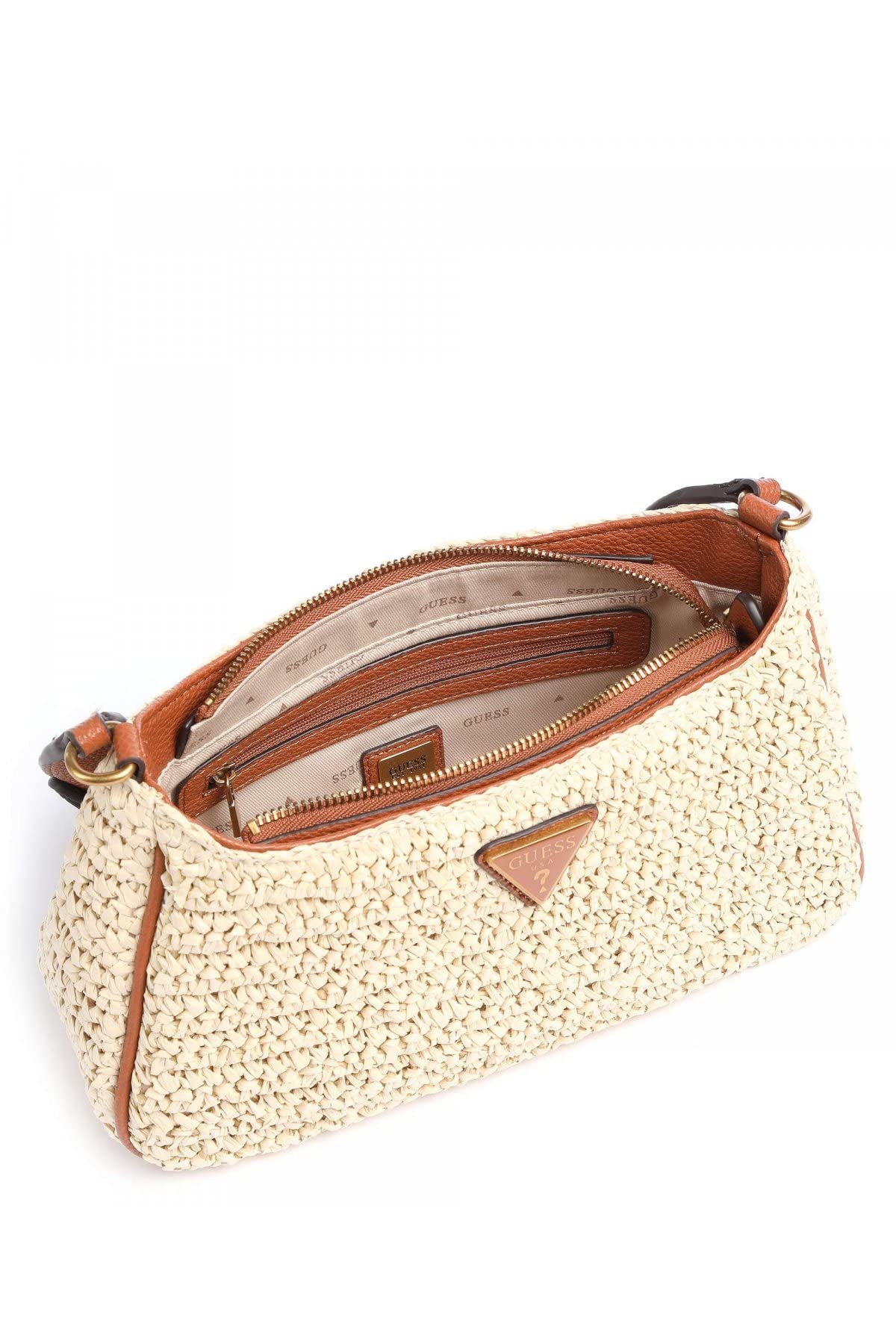 GUESS Womens Little Bay Shoulder Bag, Natural/Cognac, One Size US