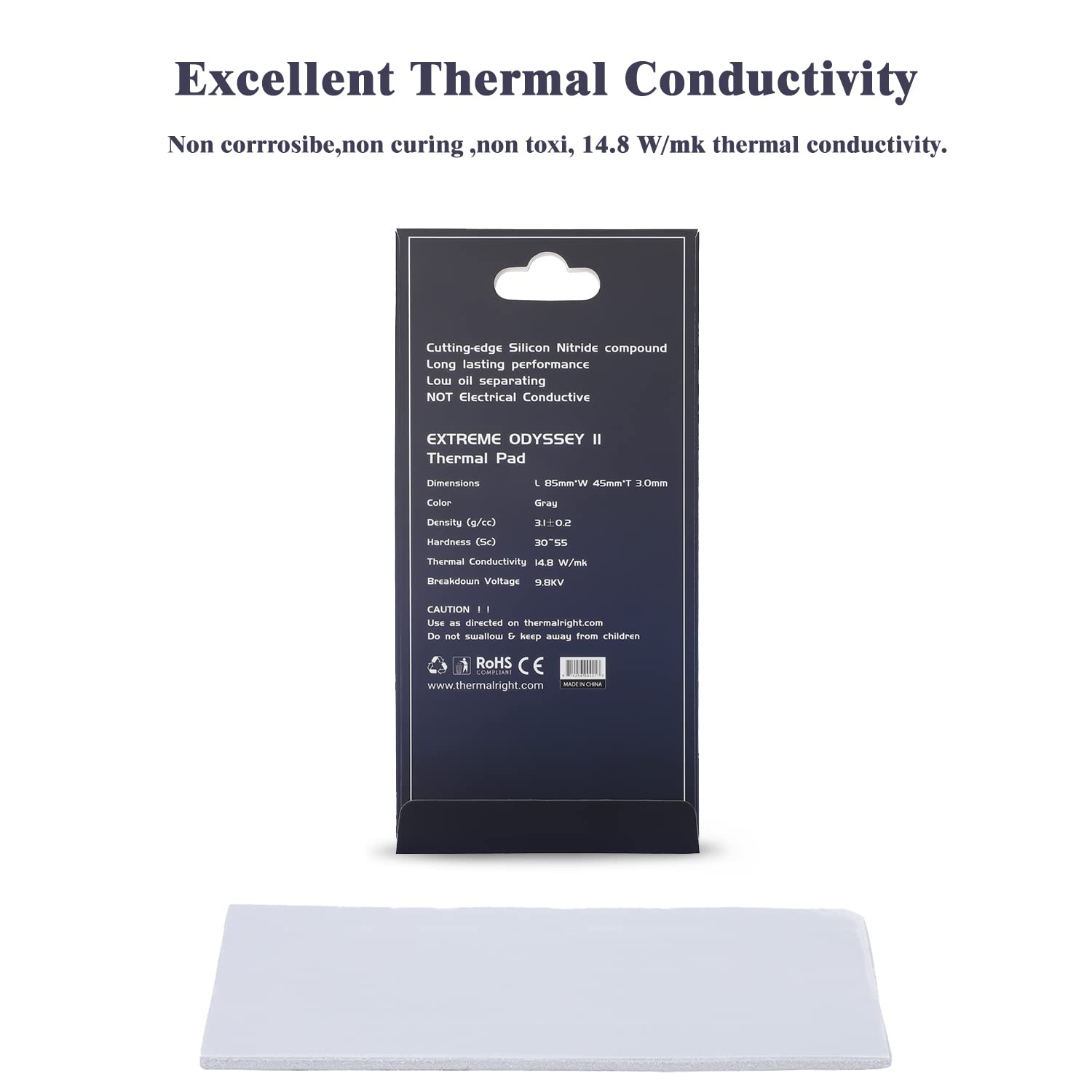 Thermalright Thermal Pad 14.8 W/mK Non Conductive Heat Dissipation Silicone Pad for PC Laptop Heatsink CPU/GPU/LED Graphics Card Motherboard Silicone Grease Multi-Size Pad (85x45x3.0mm)