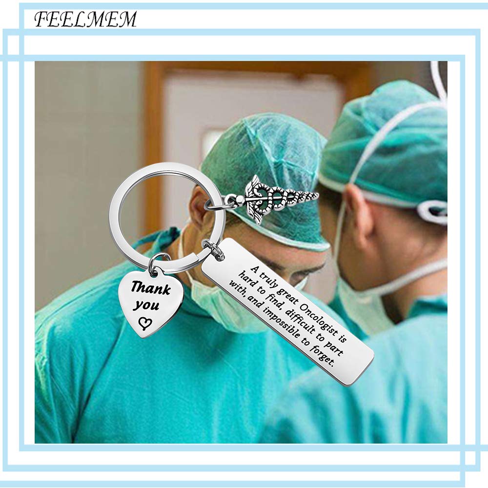 FEELMEM Oncologist Keychain Oncologist Gift A Truly Great Oncologist is Hard to Find and Impossible to Forget Keychain Thank You Gift Retirement Gift for Oncology Doctor (Silver)