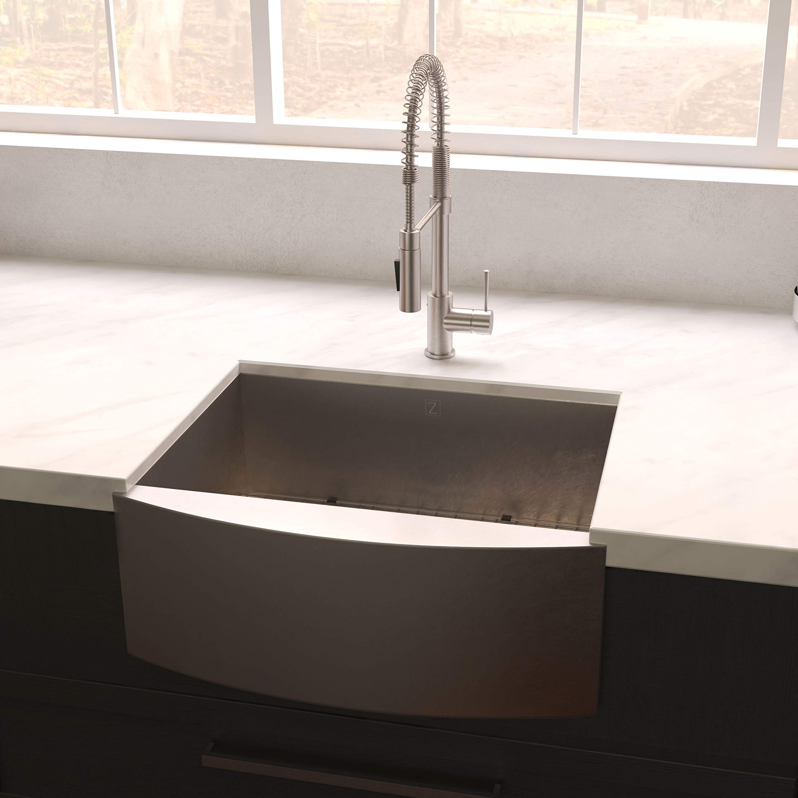 ZLINE 30" Zermatt Farmhouse Apron Mount Single Bowl Scratch Resistant Stainless Steel Kitchen Sink with Bottom Grid (SAS-30S)