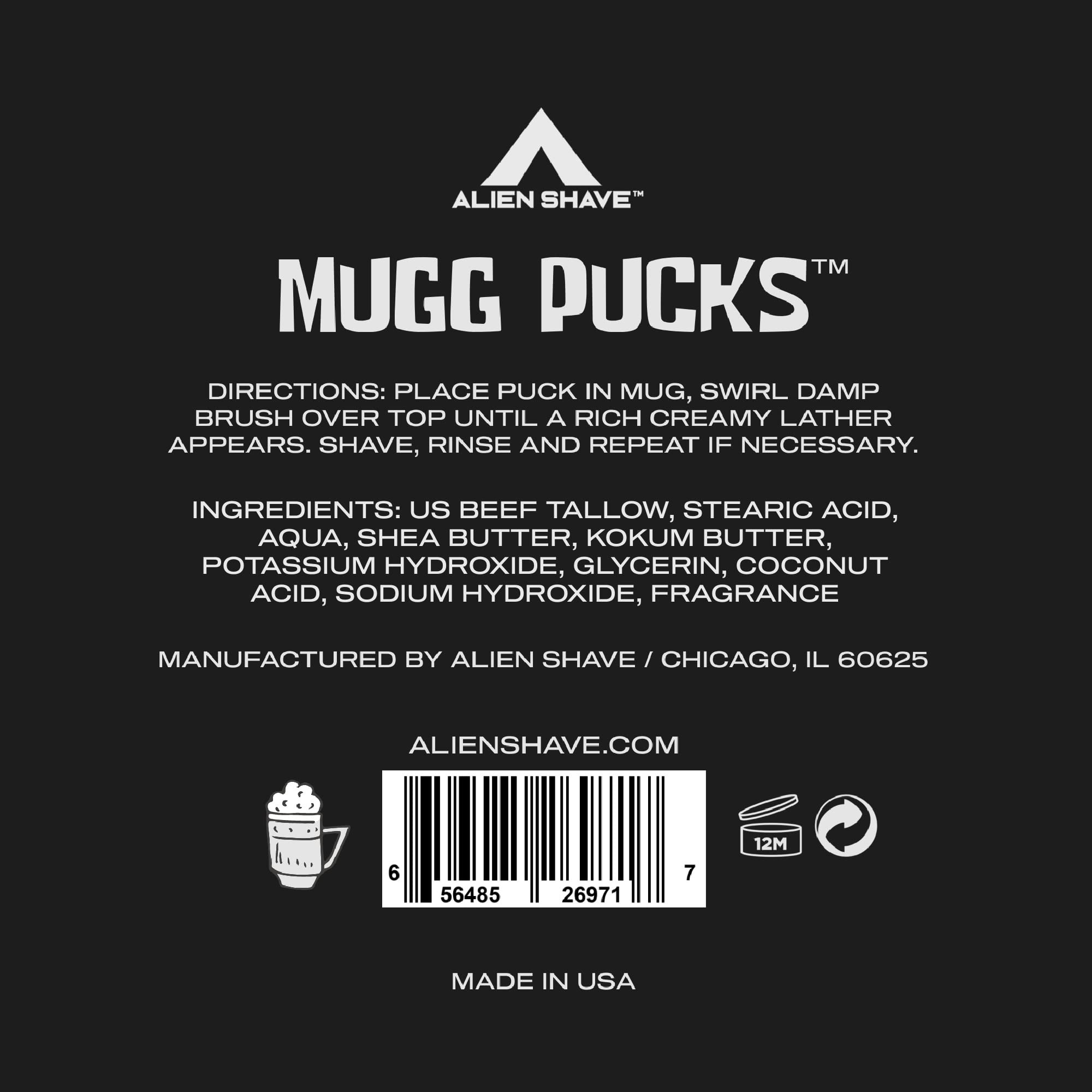 Mugg Pucks Premium Shaving Soap for Men. Powered with Beef Tallow, Stearic Acid & Shea Butter. 4 oz / 113 g (Clover Field) 1 Pack