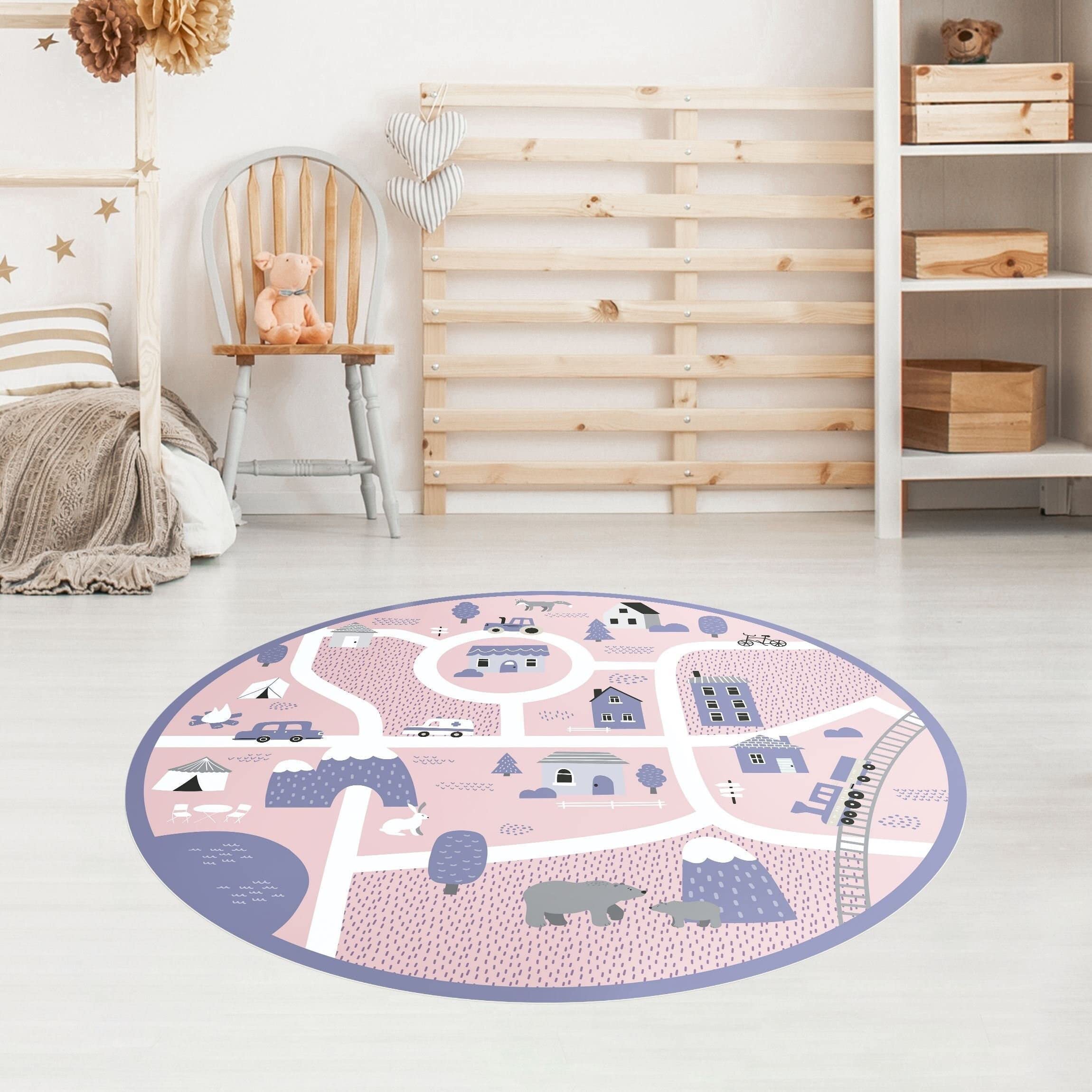 Hydrangea Flowers Round Area Rug Spa Mat Runner, Non-Slip & Absorbent Accent Rug, Washable Chair Mat for Vanity Bathtub Shower Entryway Patio Porch 24" Diameter