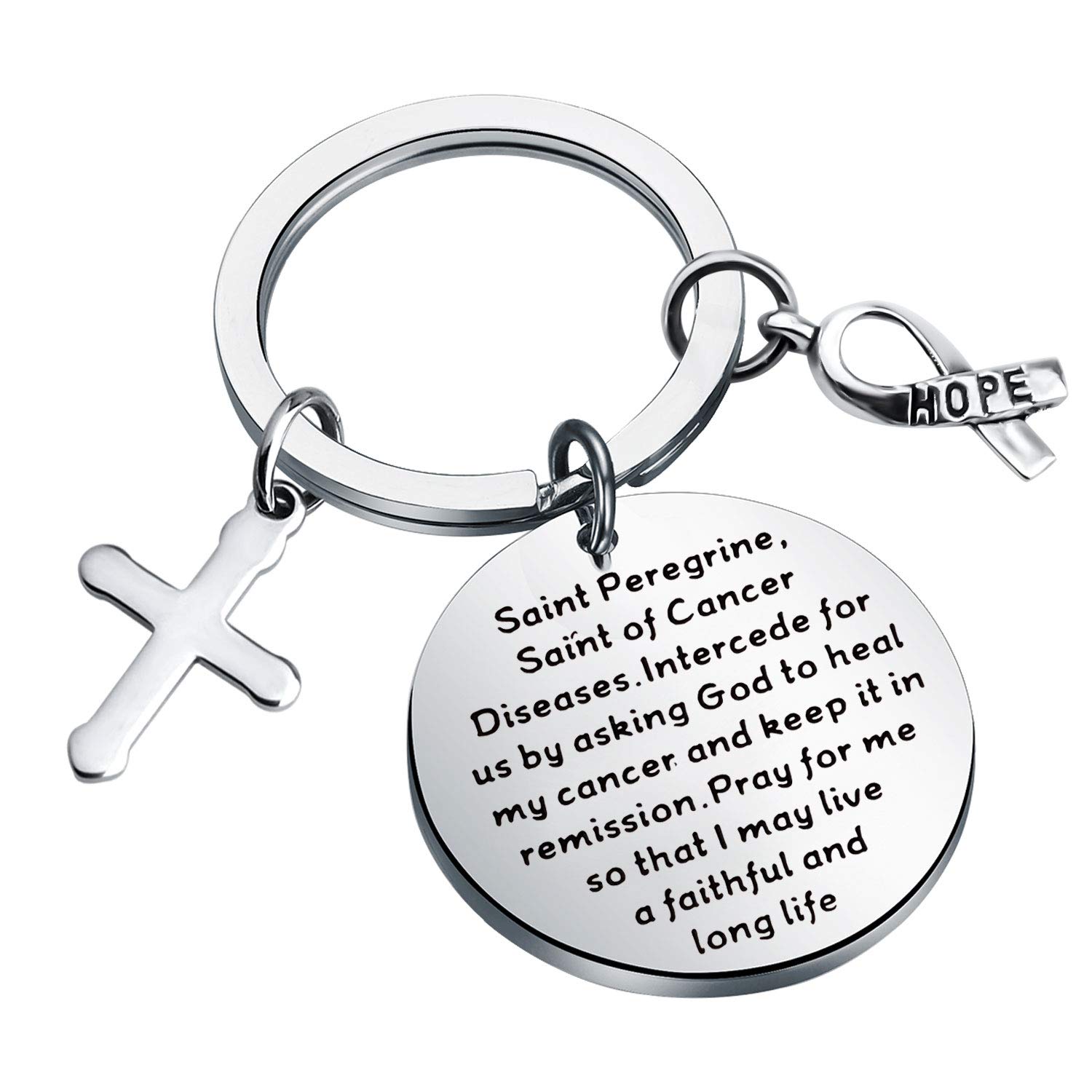 FEELMEM Patron of Cancer Saint Peregrine Jewelry Cancer Fighter Gift Recovery Gift Healing Prayer Keychain St Peregrine Gift(silver)