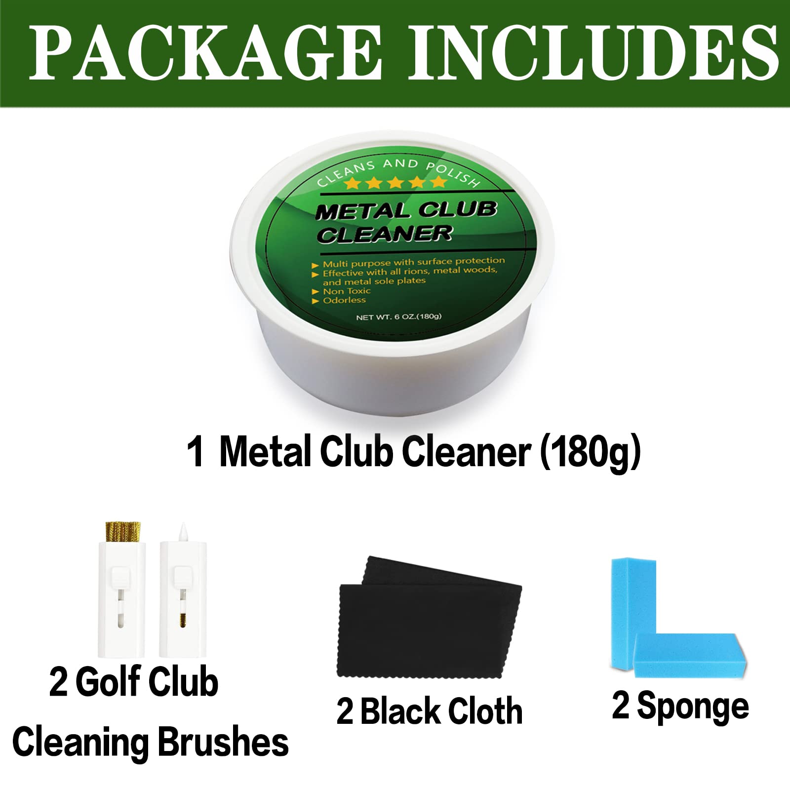 FINGER TEN Golf Iron Polishing Kit Club Cleaner Polish Cleaning Solution Golf Club Care Set Golf Brush Cleaner Sponge Value Pack (7 Pack Golf Club Cleaning Kit)
