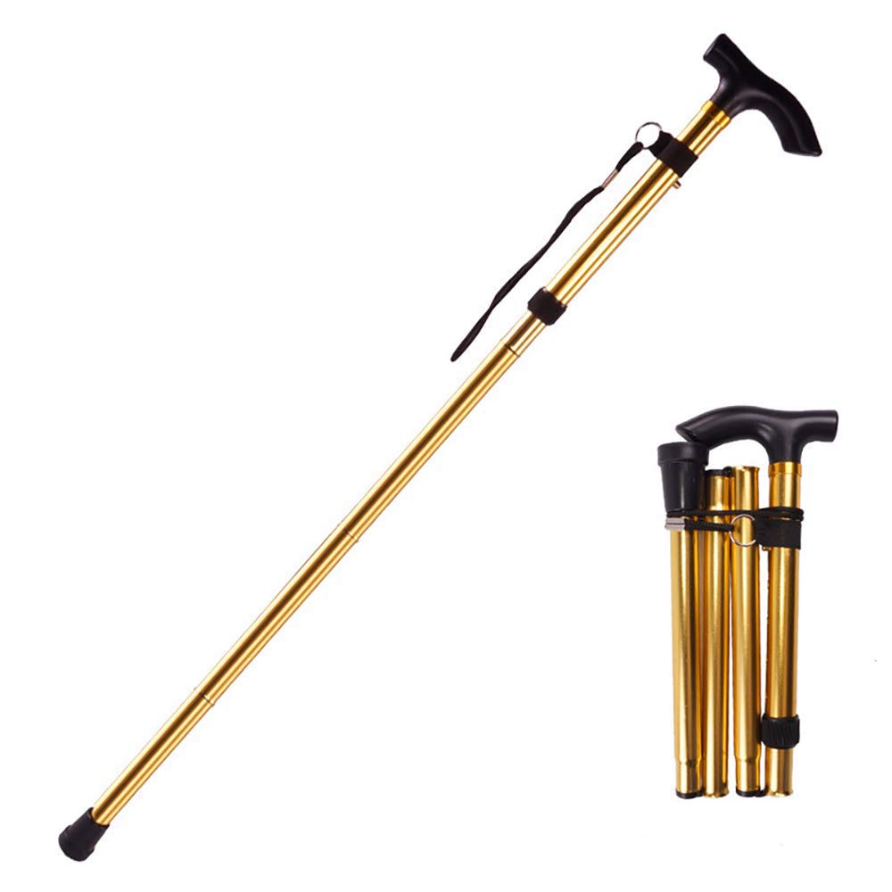 Fullgaden Upgraded Version Hiking/Trekking/Camping Stick&Pole Foldable, Portable, Adjustable Hand Walking Cane, Mountaineering Crutches Outdoor for Men, Women, Gold