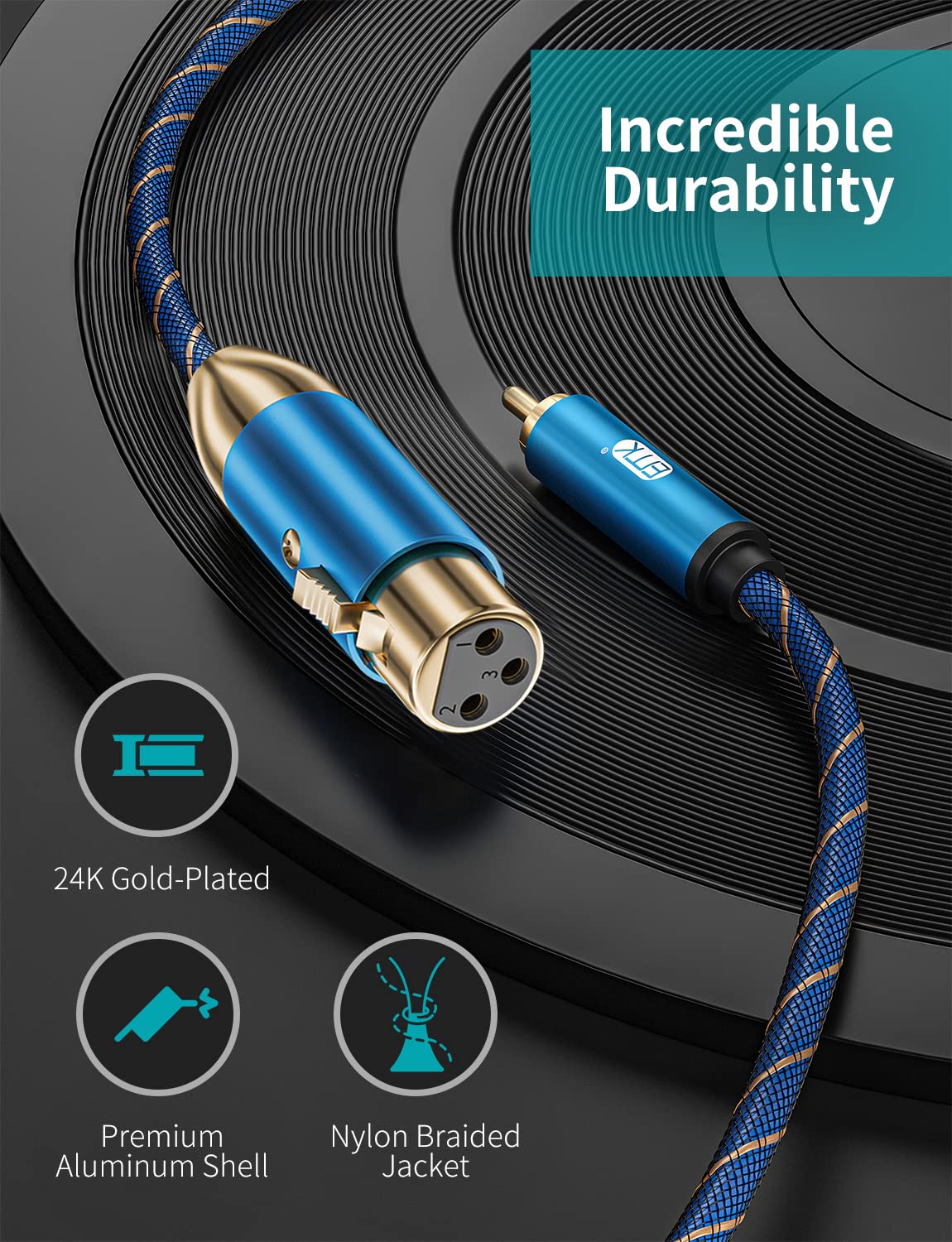 EMK XLR to RCA Cable, Microphone Cable Nylon Braid XLR Female to RCA Male HiFi Audio Cable for Home Theater,Microphone,Mixers,Amplifiers,Speaker,Hi-Fi Systems (5ft/1.5m)
