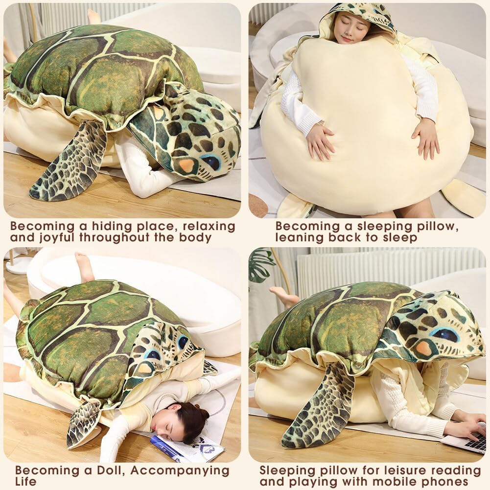 UEncounter Wearable Turtle Shell Pillows Tortoise Plush Pillow Creative Turtle Shell Stuffed Animal Costume Plush Toy Funny Dress Up Creative Gifts for Boys and Girls (40IN)
