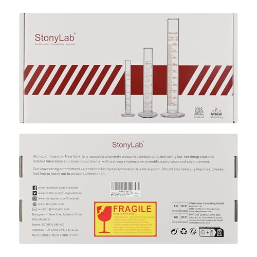 StonyLab Combo Pack Borosilicate Glass 10ml/50ml/100ml Heavy Wall Graduated Cylinder Measuring Cylinder (10ml/50ml/100ml)