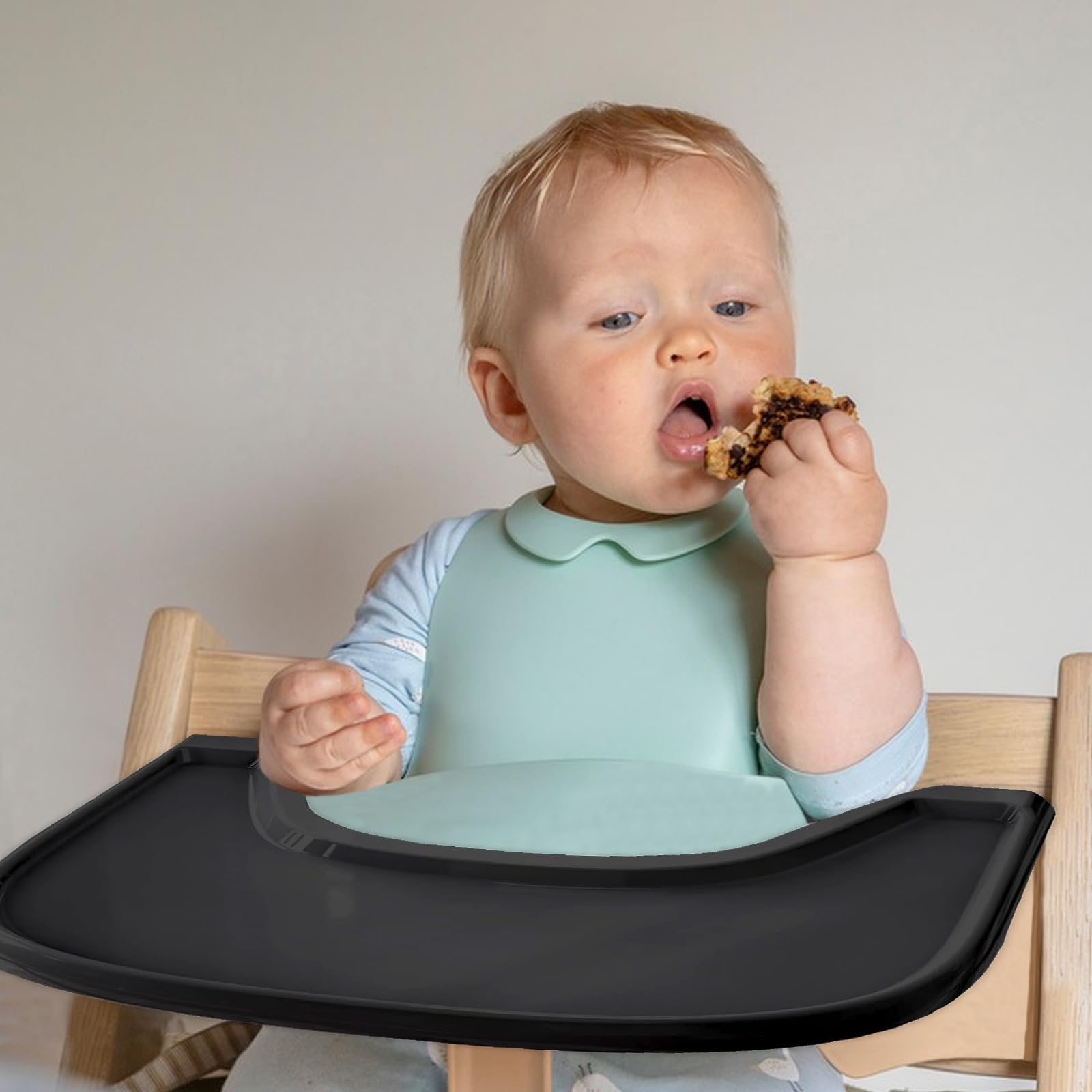 High Chair Tray Compatible with Stokke Tripp Trapp Chair with Smooth Surface and Strong Suction - Made from Food Safe Plastic (BPA BPS BPF Lead and Phthalate Free) - Black