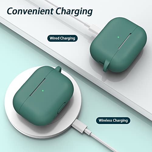 R-fun AirPods Pro 2nd/1st Generation Case Cover with Keychain, Full Protective Silicone Skin Accessories for Women Men with Apple AirPods Pro 2022/2019 Charging Case,Front LED Visible-Pine Green
