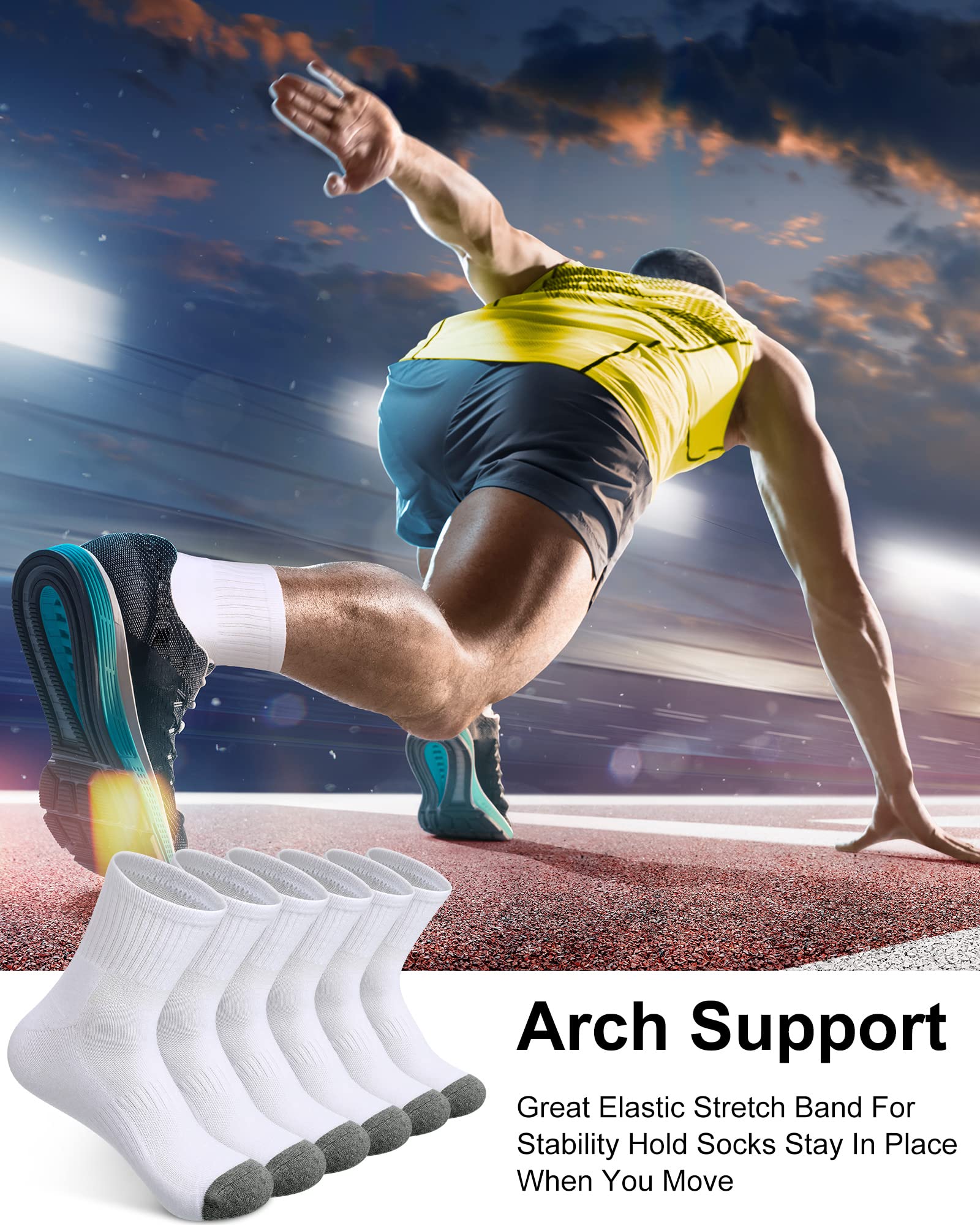 Hicarer 36 Pairs Men's Athletic Ankle Socks Bulk Crew Calf Socks Breathable Cushion Comfortable Casual Running Sock Size 9-12 (White Gray)