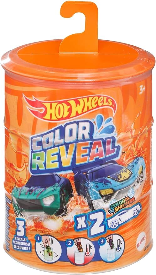 Hot Wheels 2022 Color Reveal Canisters with 2 Surprise Cars Each Bundle of 3 Packs
