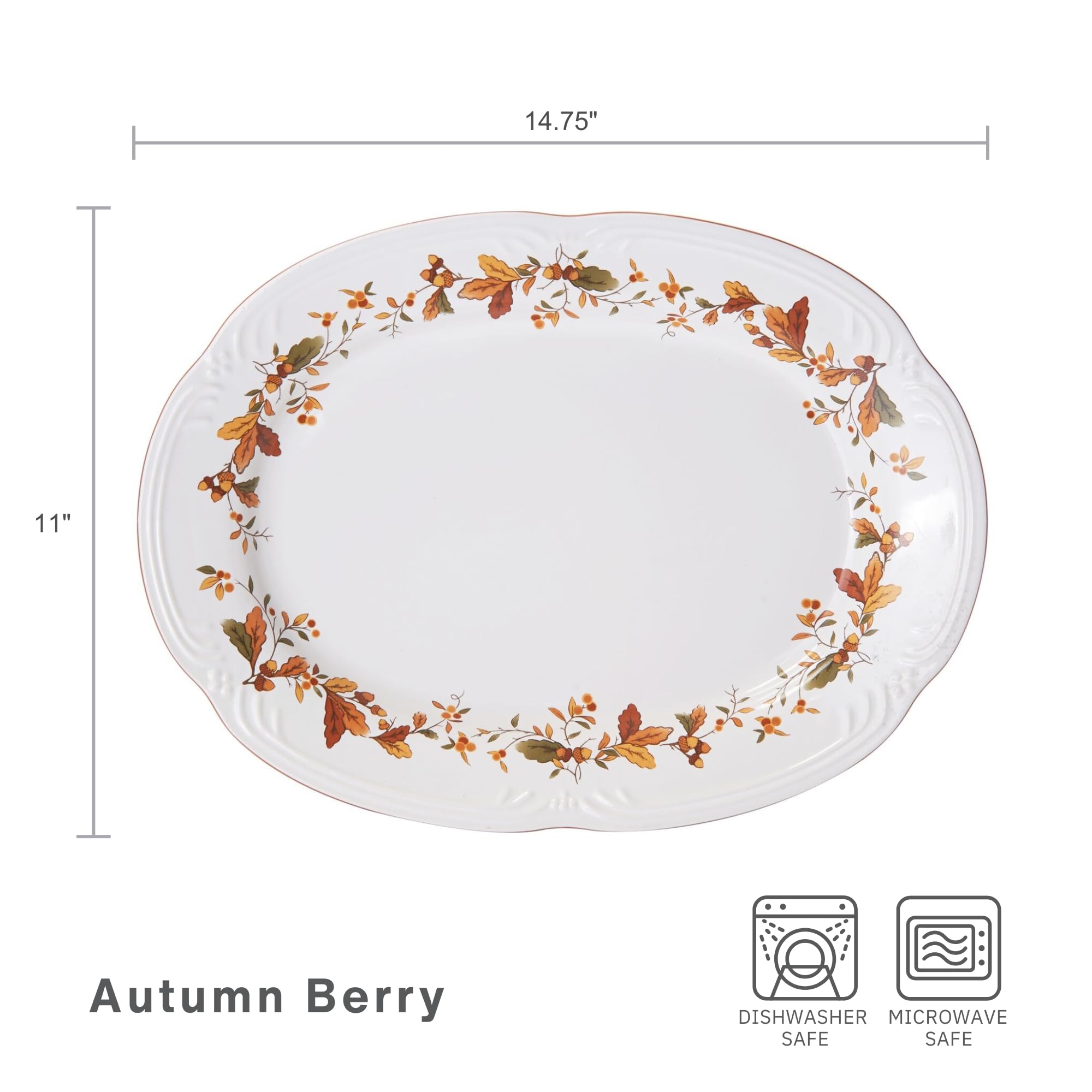 Pfaltzgraff Autumn Berry Oval Platter, 14-3/4-Inch x 11-Inch, White, 5189119