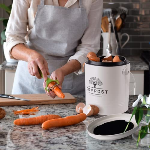 Perfnique Kitchen Compost Bin, 1.3 Gallon Countertop Compost Bin with Lid, Indoor Compost Bucket Includes Inner Bucket Liner and Carbon Filter, Small Compost Bin