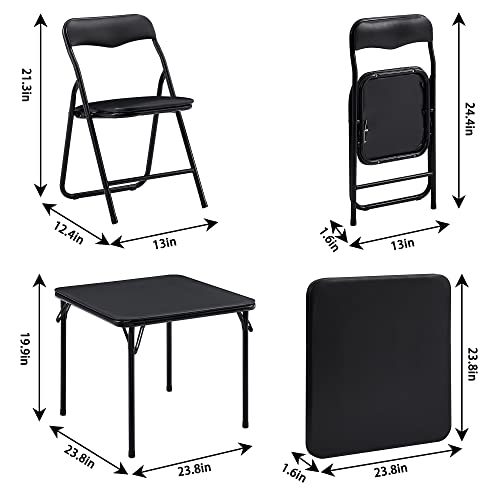 VECELO Kids Folding Activity Table and Chairs 5 Pcs Set, Portable, with Ultra Soft PU Padded Cushion, Matte Black