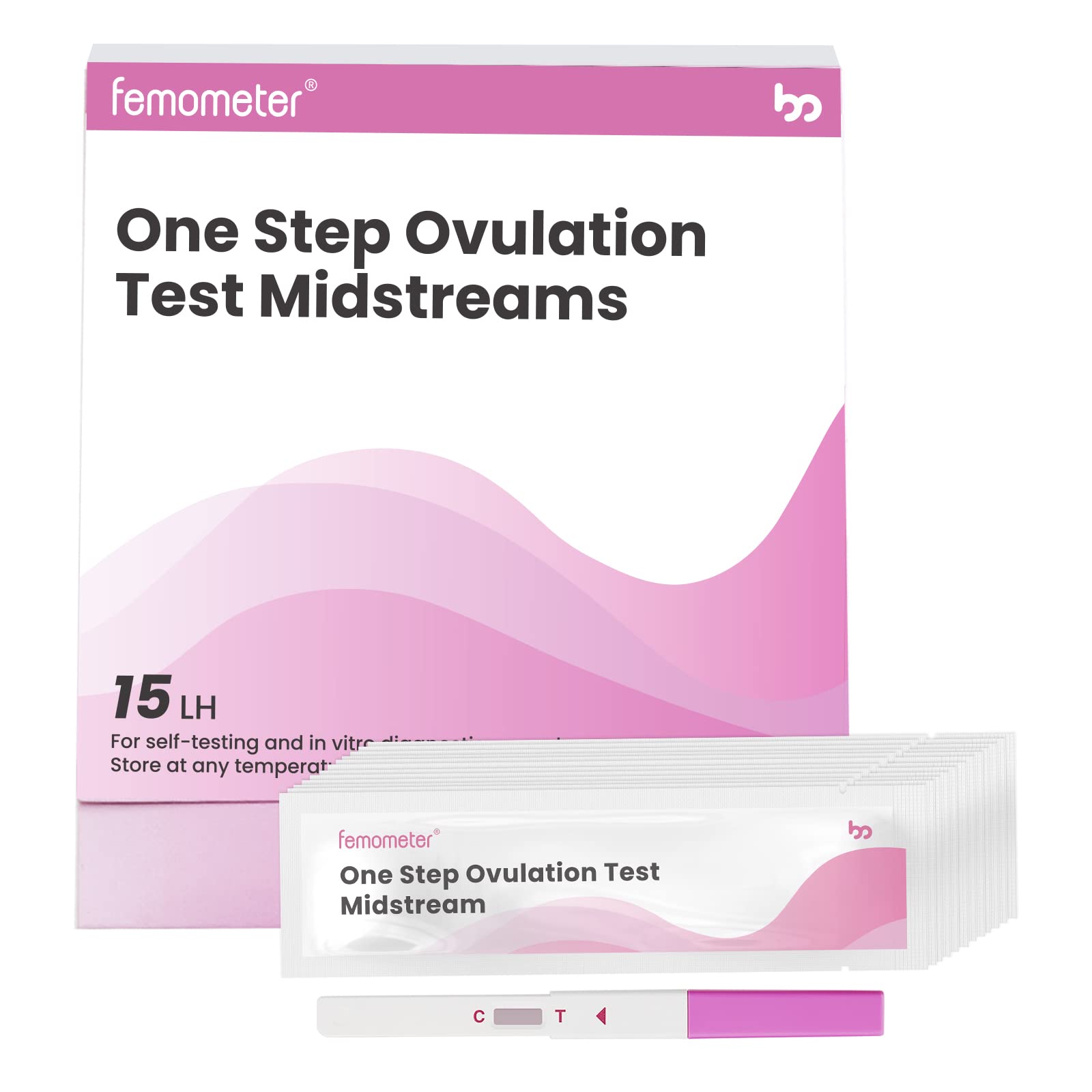 Femometer Ovulation Test Strips Refill for Ivy-101 Only, 15-Count LH Test Midstream for Women Trying to Conceive, Over 99% Accurate Result Powered by Femometer App